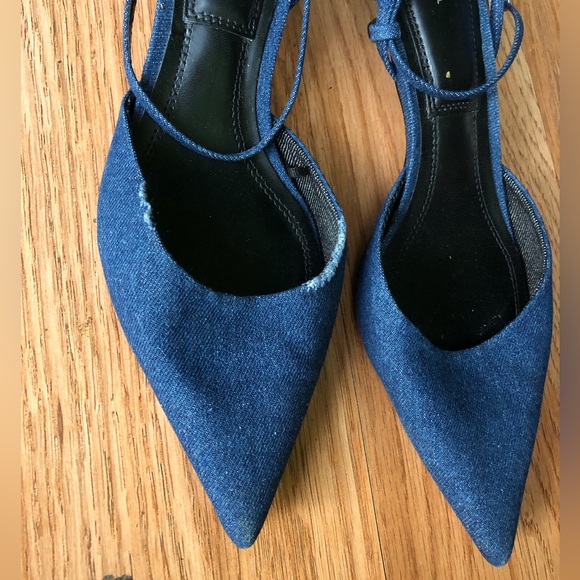 Zara | Shoes | Zara Denim Tile Blue Kitten Heel Shoes | Poshmark